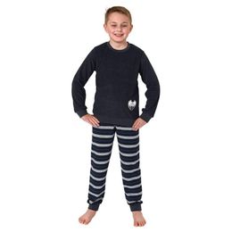 Normann Pyjama Jungen Frottee langarm Schlafanzug mit Bündchen und Fussball-Motiv