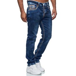 Baxboy Regular-fit-Jeans Herren Jeans Dicke Neon-Naht Straight Fit Denim Stonewashed Stretch