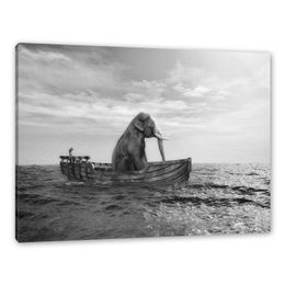 Pixxprint Leinwandbild sitzender Elefant im Boot