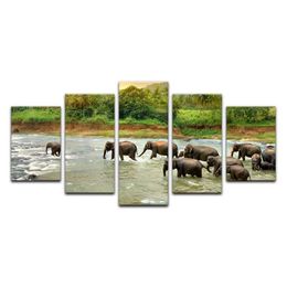 Bilderdepot24 Leinwandbild Elefanten im Fluss