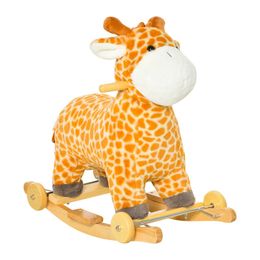 HOMCOM 2-IN-1 Schaukelpferd mit Räder Plüsch Schaukeltier Babyschaukel Spielzeug für 36-72 Monaten Giraffen