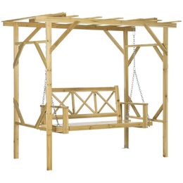 Outsunny Hollywoodschaukel mit Pergola, 2-Sitzer Gartenschaukel Massivholz