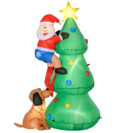 HOMCOM Aufblasbarer Weihnachtsbaum mit Weihnachtsmann und dem Hund 180 cm Weihnachtsdeko Weihnachtsbeleucht