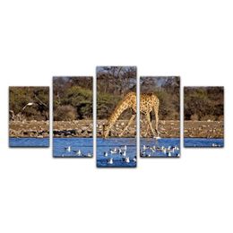 Bilderdepot24 Leinwandbild Giraffe am Wasserloch