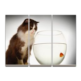 Bilderdepot24 Leinwandbild Katze am Goldfischglas