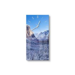 DEQORI Wanduhr 'Yosemite im Winter' (Glas Glasuhr modern Wand Uhr Design Küchenuhr)