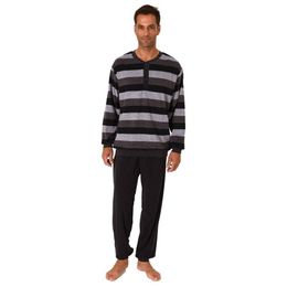 Normann Pyjama Herren Frottee Schlafanzug mit Bündchen in Blockstreifen-Optik