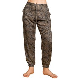 PANASIAM Stoffhose Relaxed pants geometric style aus 100 %Baumwolle bequeme Damenhose mit Taschen Gummibund hinten Freizeithose Chillhose Relaxhose