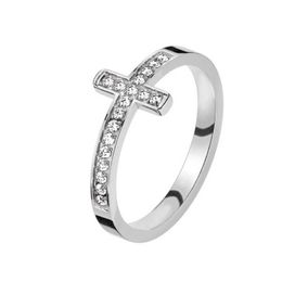 BUNGSA Fingerring Ring mit Kristallkreuz silber aus Edelstahl Damen (Ring
