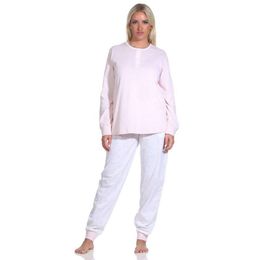 Normann Pyjama Damen Schlafanzug langarm mit Knopfleiste + Paysley gemusterter Hose