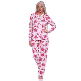 EloModa Pyjama Damen Pyjama lang Hemd Schlafanzug Pyjama-Set Blumenmuster; M L XL 2XL (2 tlg)