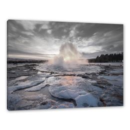Pixxprint Leinwandbild Heiße Quelle in Island