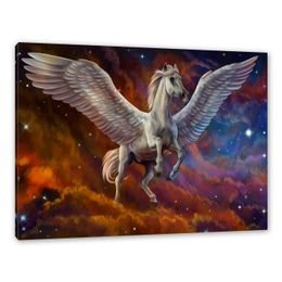 Pixxprint Leinwandbild Weißer Pegasus mit Engelsflügel