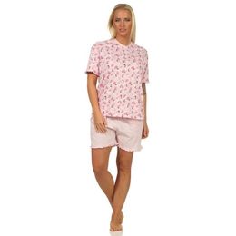 Normann Pyjama Damen Shorty Pyjama kurzarm mit Herzen als Motiv in Melange-Optik