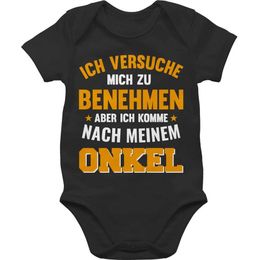 Shirtracer Shirtbody Ich versuche mich zu benehmen aber ich komme nach meinem Onkel orange Sprüche Baby