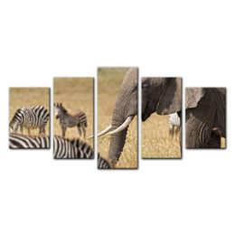 Bilderdepot24 Leinwandbild Afrika (Zebra und Elefant)