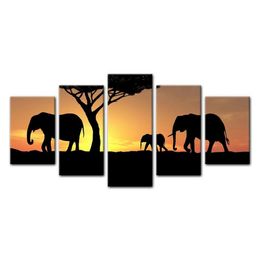 Bilderdepot24 Leinwandbild Elefanten im Sonnenuntergang