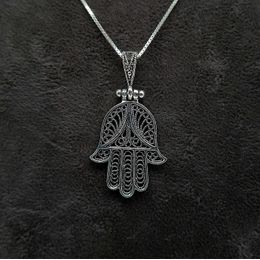 NAHLE Kette mit Anhänger Silberkette Hamsa Hand der Fatima (inkl. Schmuckbox)