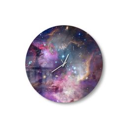 DEQORI Wanduhr 'Farbenfrohe Galaxie' (Glas Glasuhr modern Wand Uhr Design Küchenuhr)