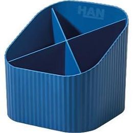 Stiftehalter HAN Karma, 4 unterschiedlich hohe Fächer, B 111 x H 105 x T 111 mm, recycelter Kunststoff, blau