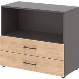 Home Office Kombiregal TEMPIO, aus Holz, 2 Einschübe, 2 OH, B 800 x T 340 x H 720 mm, anthrazit/Hickory Eiche