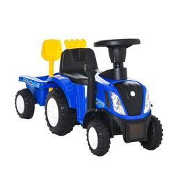 HOMCOM Rutschauto Kindertraktor Tretauto mit Anhänger Hupe Scheinwerfer Blau