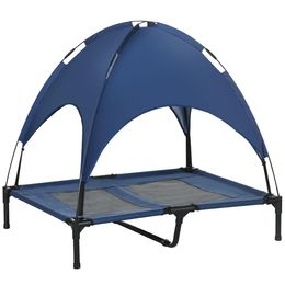 PawHut Haustierbett mit Baldachin Erhöhtes Hundebett Hundeliege outdoor Blau