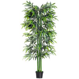 Outsunny Künstliche Pflanze, 180 cm Kunstpflanze, Künstlicher Bambusbaum, Grün
