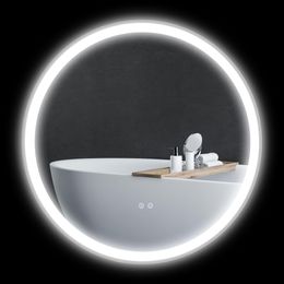kleankin Badezimmerspiegel, Ø 80 cm Badspiegel mit LED Touch-Schalter