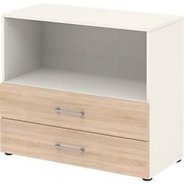 Home Office Kombiregal TEMPIO, aus Holz, 2 Einschübe, 2 OH, B 800 x T 340 x H 720 mm, weiß/Sonoma Eiche