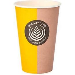 Coffee to go Becher, für 0,3 l, Ø 80 x H 116 mm, bedruckte Pappe, beige-schwarz, 50 Stück