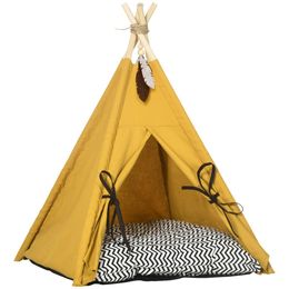 PawHut Katzenhöhle, Katzenzelt, Tierbett im Tipi-Design, Katzenhaus, Gelb