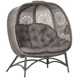 Outsunny Gartenstuhl 2-Sitzer, Korb-Stuhl mit Faltbarem Korb, Kissen
