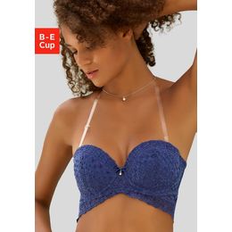 Lascana Push-up-BH blau Gr. 70B. Mit Spitze, Schleife, Schmuckstein. Mit Integriertem Kissen und mit Bügel