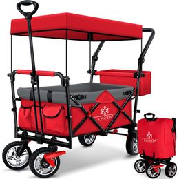 Kesser® Bollerwagen faltbar GT9000 mit Dach Handwagen Transportwagen inkl. 2x 3-Punkt Gurtsystem klappbar Vollgummi-Reifen bis 80 kg Vorder- und Hinter-Bremse + Tragetasche