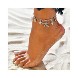 Karma Fußkette mit Anhänger Fußkettchen Fußkette Silber mit Anhänger Seestern Muscheln