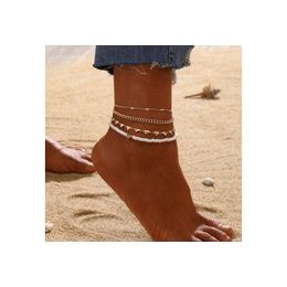 FIDDY Fußkette Strand Metallkette Herzform Reisperlen Fußkettchen Damen 4-teiliges (1-tlg)