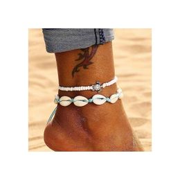 FIDDY Fußkette Boho-Fußkettchen gewebt Muscheln goldfarben Perlen Strand-Fußschmuck (1-tlg)