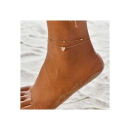 FIDDY Fußkette Fußkettchen Mehrschichtige Herz Fußkettchen Armbänder Strand(Gold)