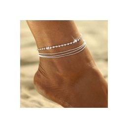 FIDDY Fußkette Silver Fußkette Crystal Ankle Bracelet Layered Fußkette für Mädchen (1-tlg)