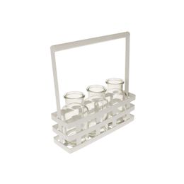 Macosa Home Dekovase 3 Glasvasen im Metallgestell 25 cm Dekovasen Glas Metallk Tischvasen (Vasenkörbchen Vasenkorb
