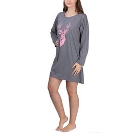 Moonline Sleepshirt maluuna Damen Nachthemd langarm mit Hirschmotiv aus 100% Baumwolle von Größe S