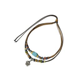 FIDDY Charm-Ketten-Set Halskette blau türkis Retro Halskette Metall Blume Mode Accessoires (1-tlg)