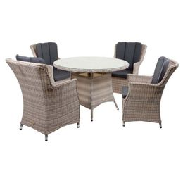 etc-shop Stuhl, 4tlg Lounge Set Garten Sitzgruppe Tisch Stuhl Rattan Optik Veranda