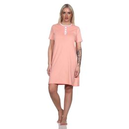 Normann Nachthemd Damen kurzarm Nachthemd mit Flamingo Motiv und Knopfleiste am Hals