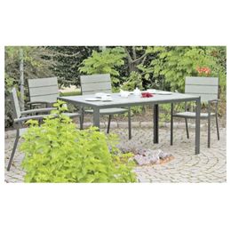 etc-shop Stuhl, Tischgruppe Sitzgruppe Grau ALU 5-tlg H 88 cm Garten Terrasse Veranda