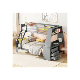 Fangqi Hochbett Etagenbett Kinderbett mit Arbeitstisch Schubladen Treppe