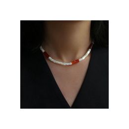 FIDDY Charm-Ketten-Set Muschel-rote Achat-Perlen-Halskette fürDamen trendige Stapel-Halskette (1-tlg)