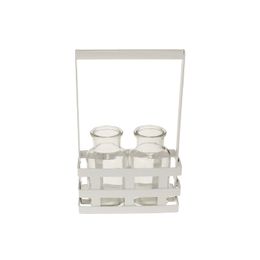 Macosa Home Dekovase 2 Glasvasen im Metallgestell Weiß 15 cm Dekovase Glas Metall Tischdeko (Vasenkörbchen Vasenkorb
