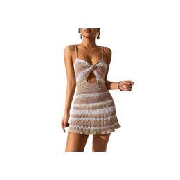 ZWY Strandkleid Damen Y2K gestrickt Spaghetti Strap Kleid Sommer Streifen Crochet